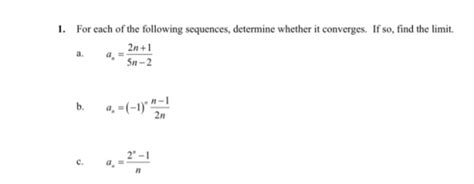 1 For Each Of The Following Sequences Determine Whether It Converges