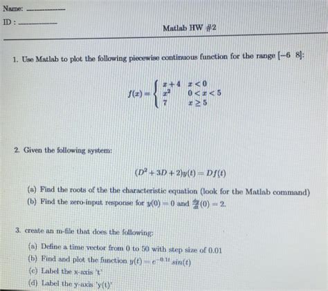 Solved Use Matlab To Plot The Following Piecewise Continuous