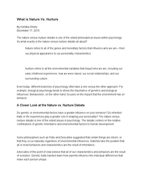 Nature Vs Nurture Pdf Nature Versus Nurture Psychology