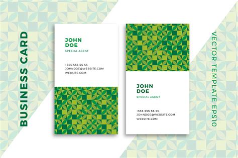 기하학적 패턴의 트렌디 한 명함 수직 템플릿 현대적인 녹지 기하학적 배경을 가진 우아한 기업 문구 모형 샘플 텍스트가 있는