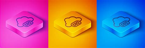 등각 투영 라인 Co2 배출량 구름 아이콘은 분홍색과 주황색 파란색 배경에 고립되어 있습니다 이산화탄소 공식 스모그 오염 개념