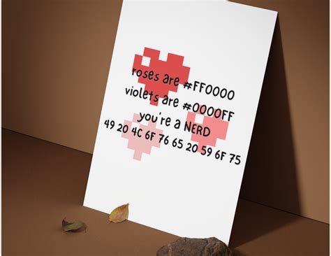 Hexadecimal Love Code Printable Witty Tech Themed Valentines Card For