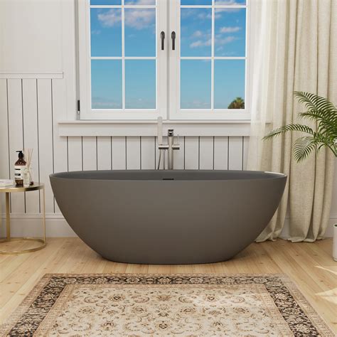 59 Dark Grey Freestanding Tubs Bathtub Solid Surface Resin Stone