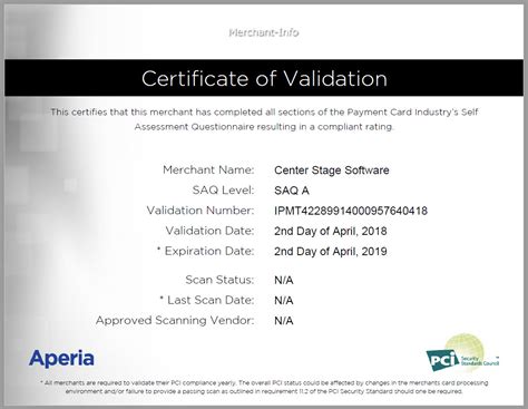 Pci Certificate Of Validation 2018 19 Center Stage Software Help Desk