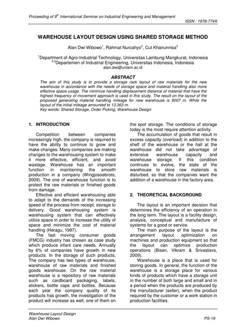 Pdf Warehouse Layout Design Using Shared Storage Method
