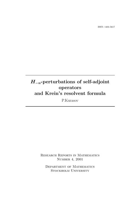 Pdf Mathcal H N Perturbations Of Self Adjoint Operators And Kreins Resolvent Formula