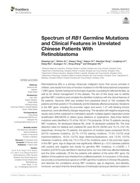 Pdf Spectrum Of Rb1 Germline Mutations And Clinical Features In