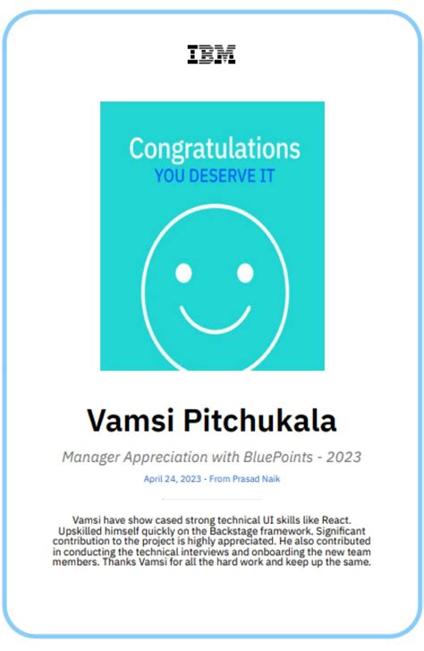 Vamsi Krishna On Linkedin Appreciation Ibm