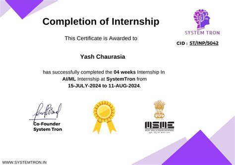 Yash Chaurasia On Linkedin Ai Machinelearning Internship Systemtron Careergrowth
