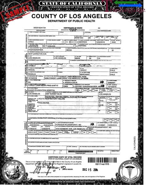 California Death Certificate Blank Form Birth And Death Records Kern