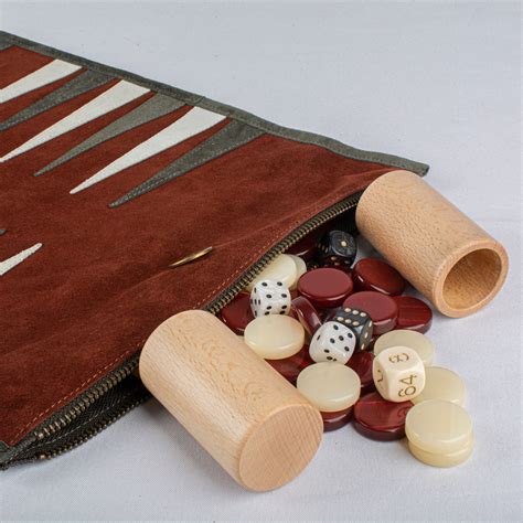 Premium Handcrafted Burgundy Red Suede Roll Up Backgammon Set