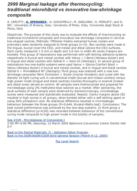 Pdf Marginal Leakage After Thermocycling Traditional Microhibrid Vs Innovative Low Shrinkage