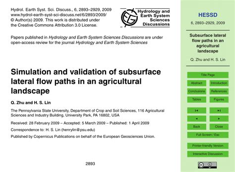 Pdf Simulation And Validation Of Subsurface Lateral Flow Paths In An