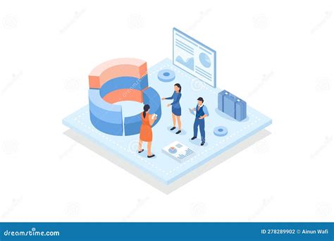 Conceptual Template With Group Of People Analyzing Round Chart Scene