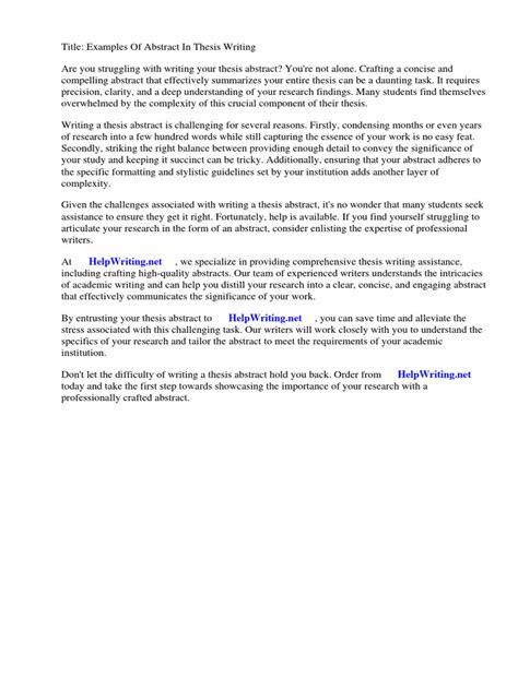 Examples Of Abstract In Thesis Writing Pdf Thesis Abstract Summary