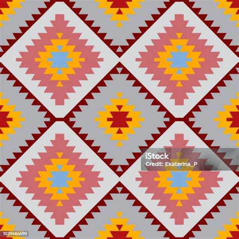 원활한 패턴 터키 카펫 블루 회색 핑크 오렌지입니다 전통적인 민속 기하학적 장식으로 패치워크 모자이크 동양 Kilim 양탄자 부족 스타일입니다 벡터 0명에 대한 스톡 벡터