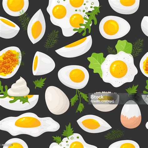 계란 패턴입니다 계란으로 만든 유기농 식품 요리 음식 그림의 최근 벡터 매끄러운 배경 개념에 대한 스톡 벡터 아트 및 기타 이미지 개념 건강한 식생활 계란 노른자