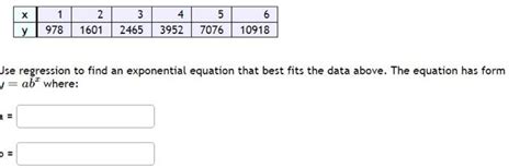 solved jse regression to find an exponential equation that