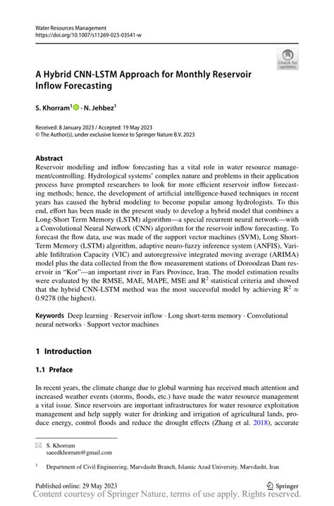 A Hybrid Cnn Lstm Approach For Monthly Reservoir Inflow Forecasting