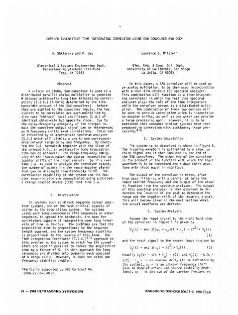 Doppler Insensitive Time Integrating Correlator Using Saw Convolver And