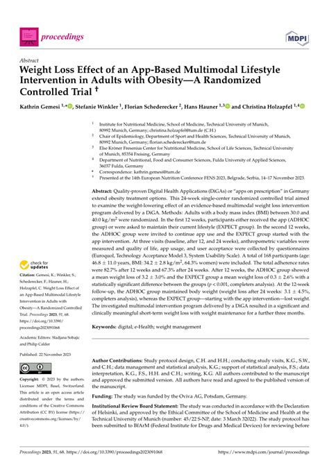 Pdf Weight Loss Effect Of An App Based Multimodal Lifestyle