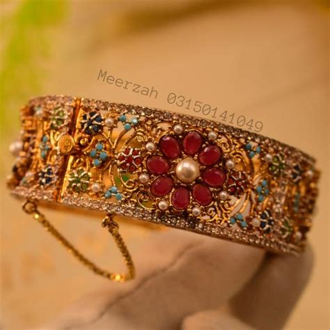 Fancy Elegant Design Multi Stones Gold Plated Bangle For Girlswomen