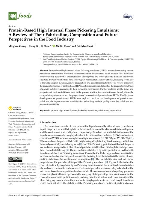 Pdf Protein Based High Internal Phase Pickering Emulsions A Review
