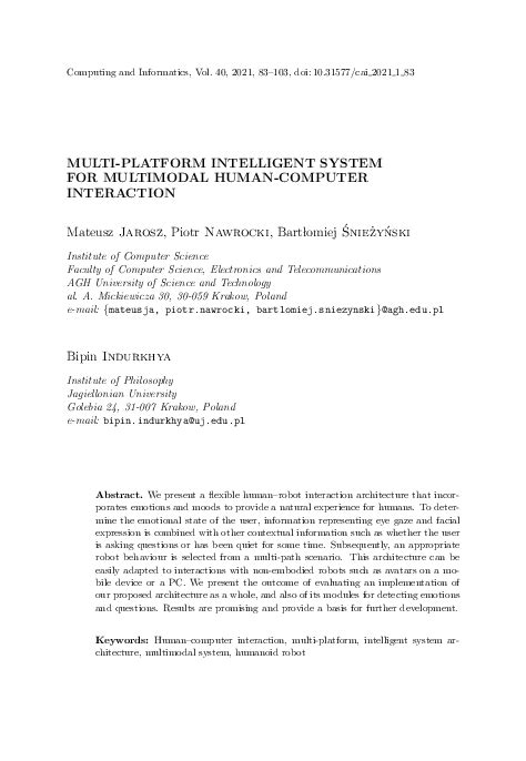 Pdf Intelligent Human Robot Interaction System