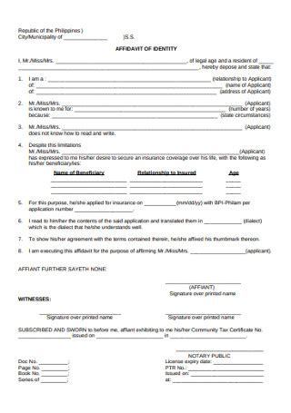23 Sample Affidavit Of Identity Forms In Pdf Ms Word