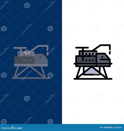 Construction Engineering Laboratory Platform Icons Flat And Line Filled Icon Set Vector Blue