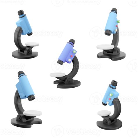 3d Rendering Modern Microscope Icon Set 3d Render Optical Instrument With Highly Magnifying