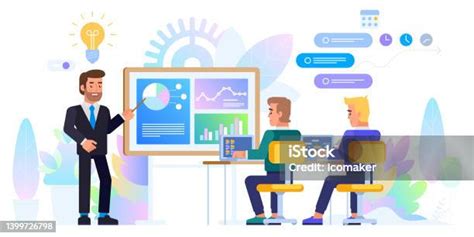 비즈니스 미팅 개념 사무실 생활 브레인스토밍 벡터 플랫 일러스트 레이 션 테크놀로지에 대한 스톡 벡터 아트 및 기타 이미지 테크놀로지 개념 개념과 주제 Istock