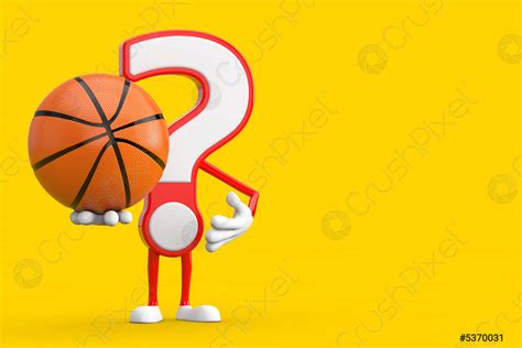 Question Mark Sign Cartoon Character Person Mascot With Basketball Ball