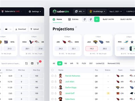 Web App Design For Ai Powered Dfs Optimizer Sabersim By Vlad Pochukalin