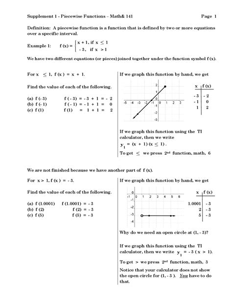 Piecewise Functions Mathand 141 Page 1 Definition Study Notes