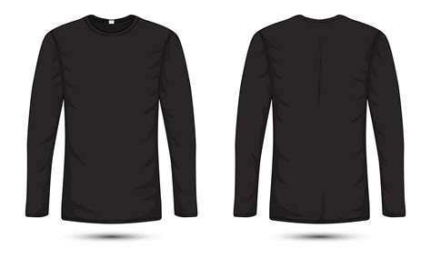 Long Sleeve Plain Black T Shirt Front And Back View 24019945 Vector Art