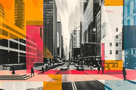 A Stylized Abstract Cityscape Featuring Geometric Shapes Representing Buildings And Pedestrians