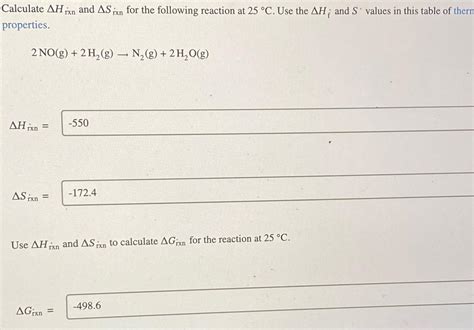 Calculate Delta Hrxn And Delta Srxn For