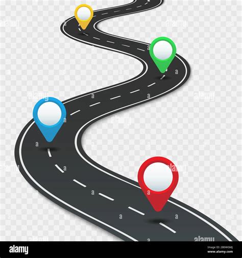 Highway Roadmap With Pins Car Road Direction Gps Route Pin Road Trip Navigation And Roads