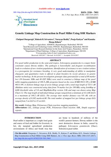 Pdf Genetic Linkage Map Construction In Pearl Millet Using Ssr Markers