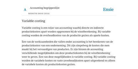 Variable Costing De Betekenis Volgens Accounting Begrippenlijst