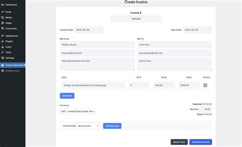 simple invoice generator wordpress plugin