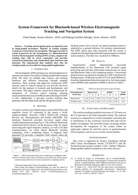 PDF System Framework For Bluetooth Based Wireless Electromagnetic Tracking And Navigation System