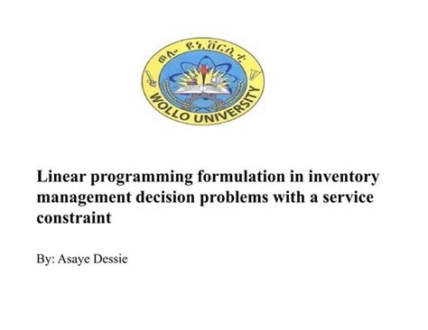 Linear Programming Formulation In Inventory Management Decision
