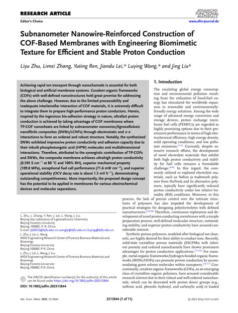 Subnanometer Nanowire‐reinforced Construction Of Cof‐based Membranes With Engineering Biomimetic