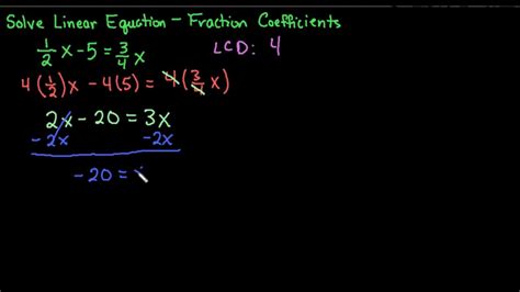 Linear Equation Fraction Coefficients Youtube