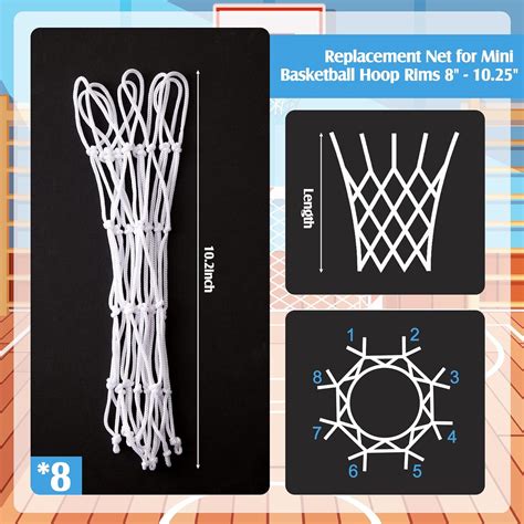 8 Pcs Mini Basketball Net Replacement Small Basketball Hoop Net 8 Loops Basketball Net For Rims