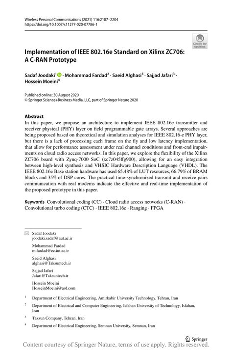 implementation of ieee 802 16e standard on xilinx zc706 a c ran