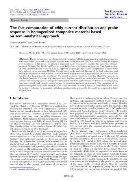 Pdf The Fast Computation Of Eddy Current Distribution And Probe Response In Homogenized