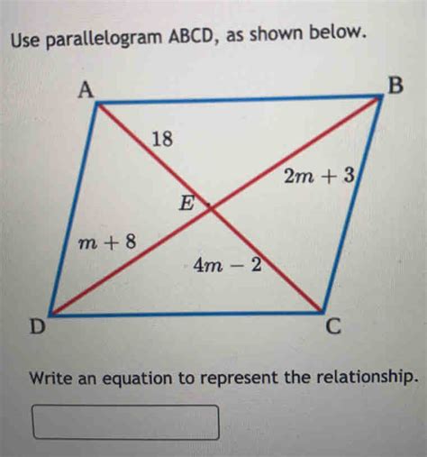 solved use parallelogram abcd as shown below write an equation to